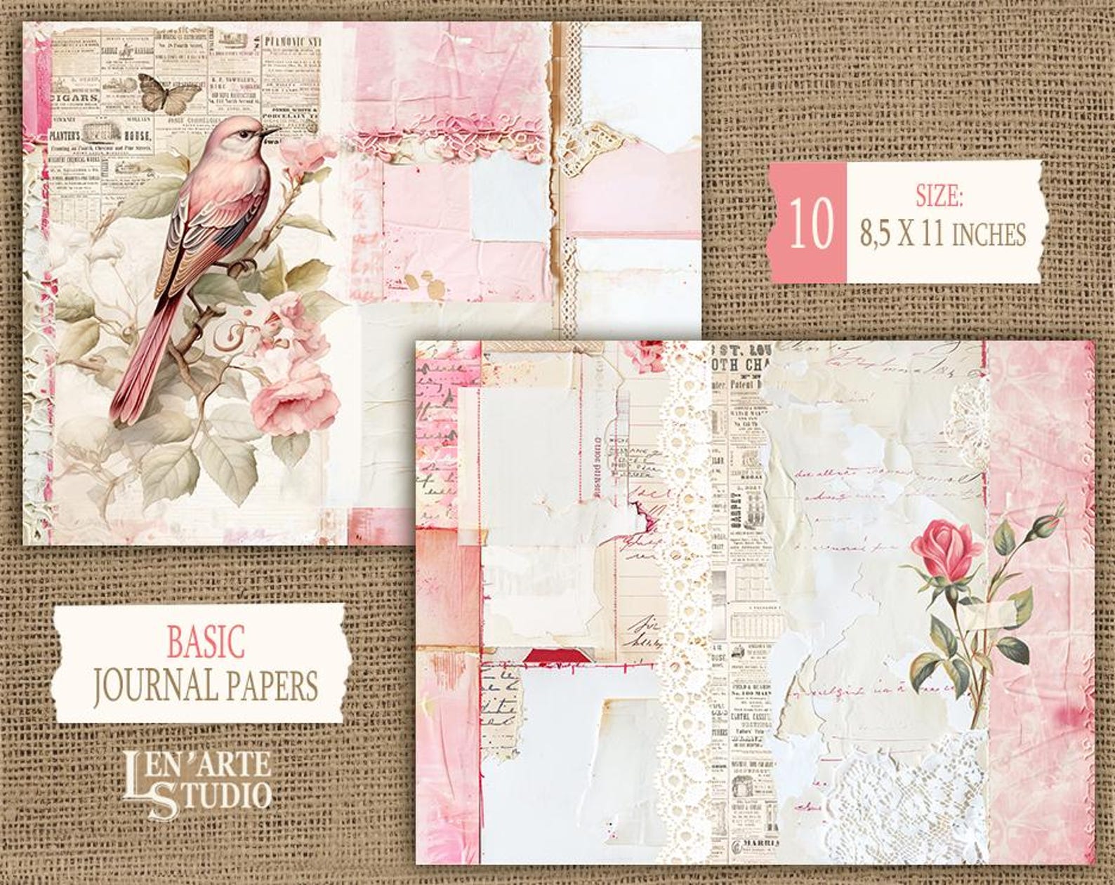 Basic Junk Journal Pages, Floral Junk Journal Kit, Blank Pink Papers ...