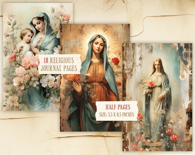 Religious Junk Journal Printable Paper, Virgin Mary Printables ...