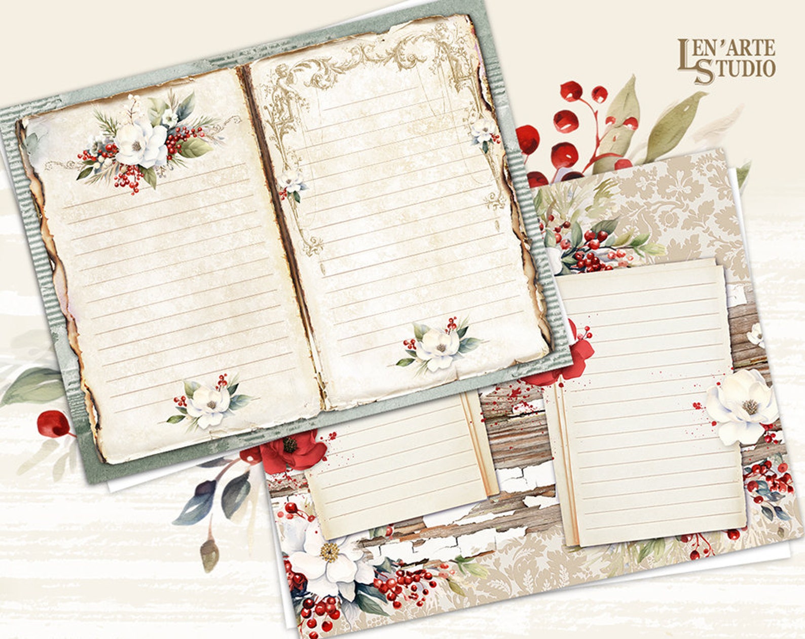 Christmas Blank Lined Journal Pages, Basic Junk Journal Kit, Holiday ...