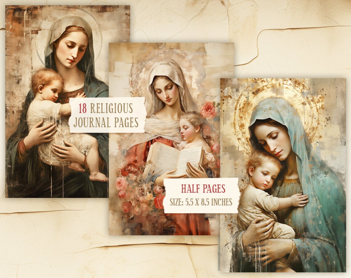 Religious Junk Journal Printable Paper, Virgin Mary Printables ...