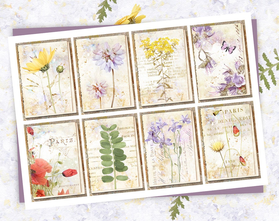 Wild Flowers Botanical Card Set Floral Journal Cards ATC - Etsy