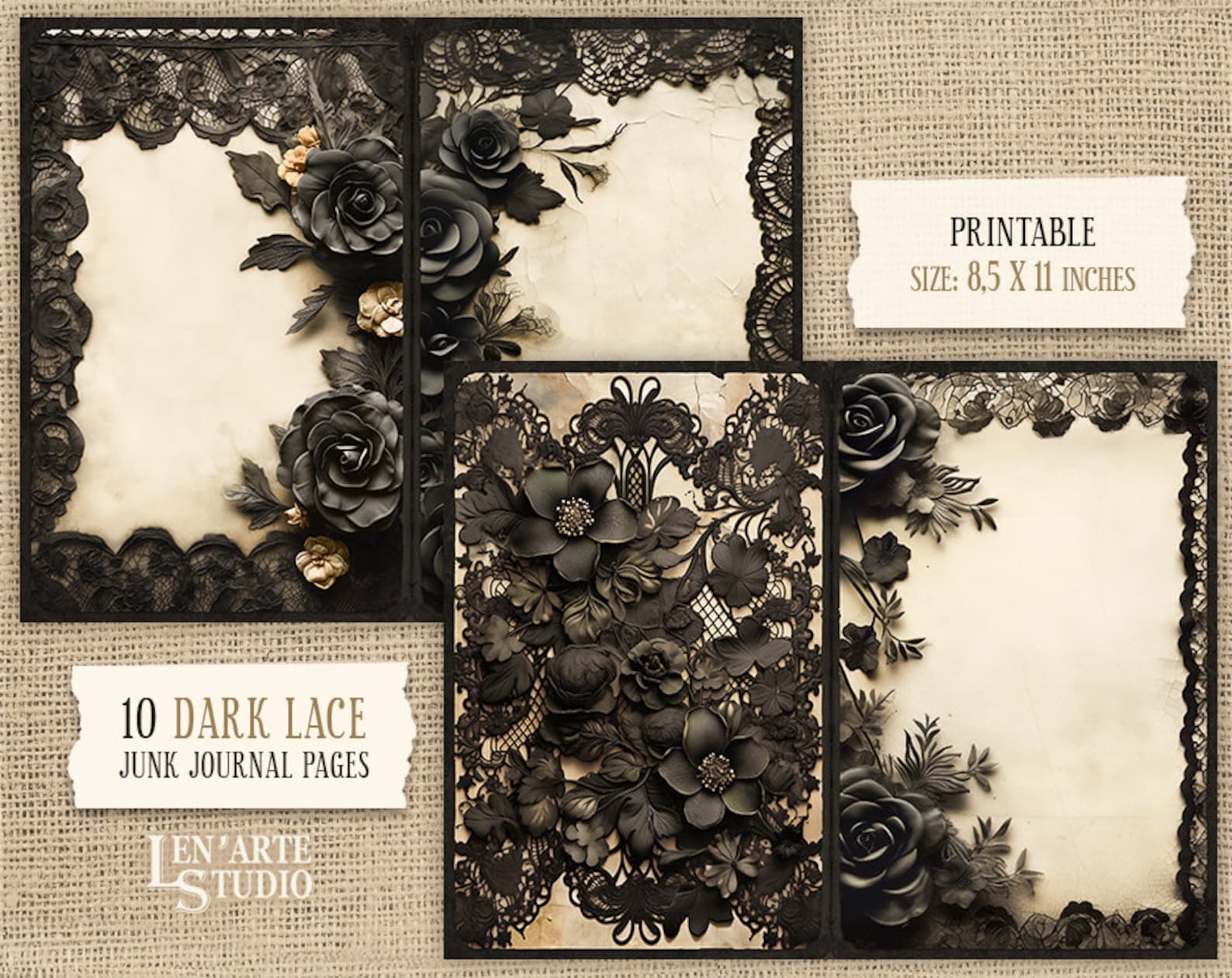 Dark Lace Junk Journal Printable Pages, Digital Lace Collage Sheets ...