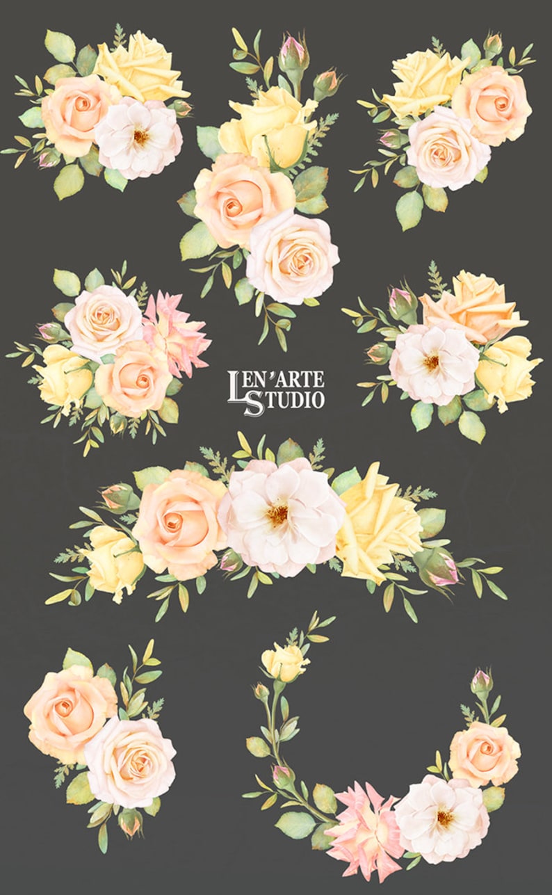 Real Roses Clip Art Peach Rose Bouquet Clipart Yellow Roses - Etsy