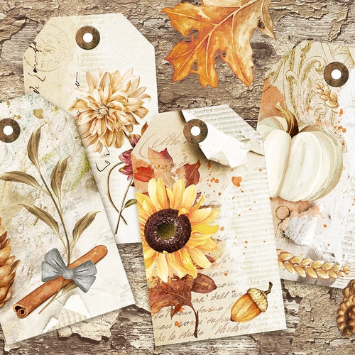 Autumn Junk Journal Tags Printable Digital Paper Prints - Etsy