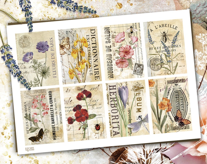 Floral Botanical Card Set Vintage ATC Cards Printable - Etsy