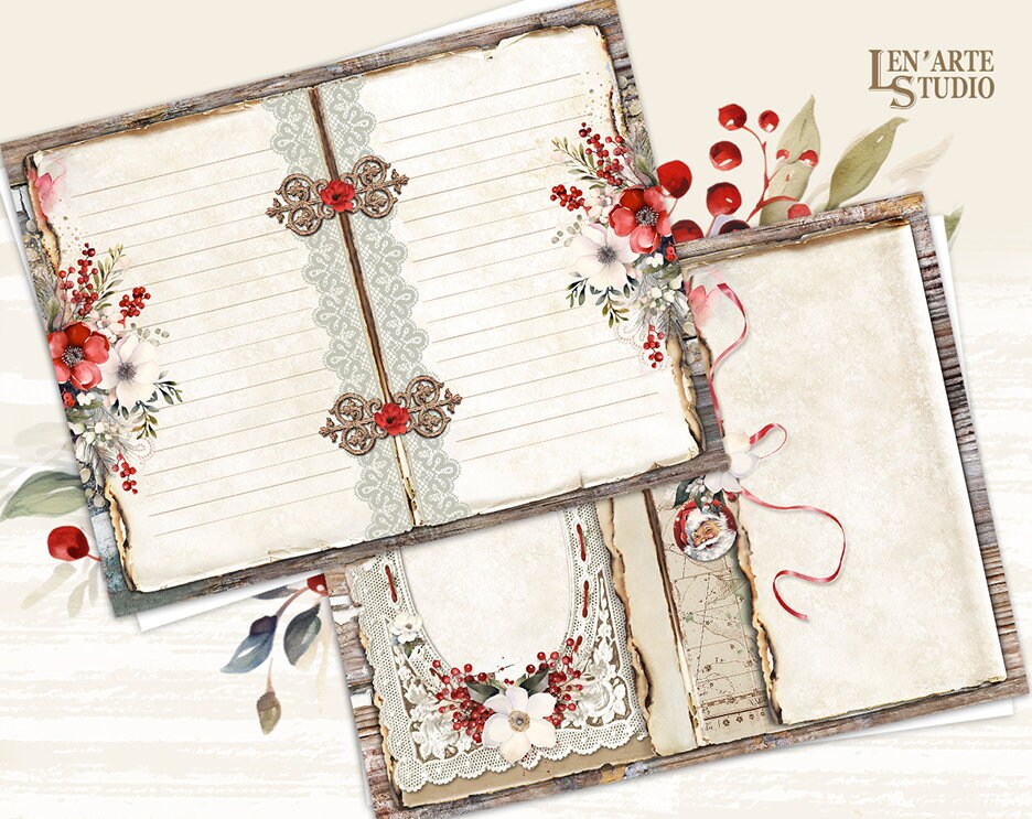 Christmas Blank Lined Journal Pages, Basic Junk Journal Kit, Holiday ...