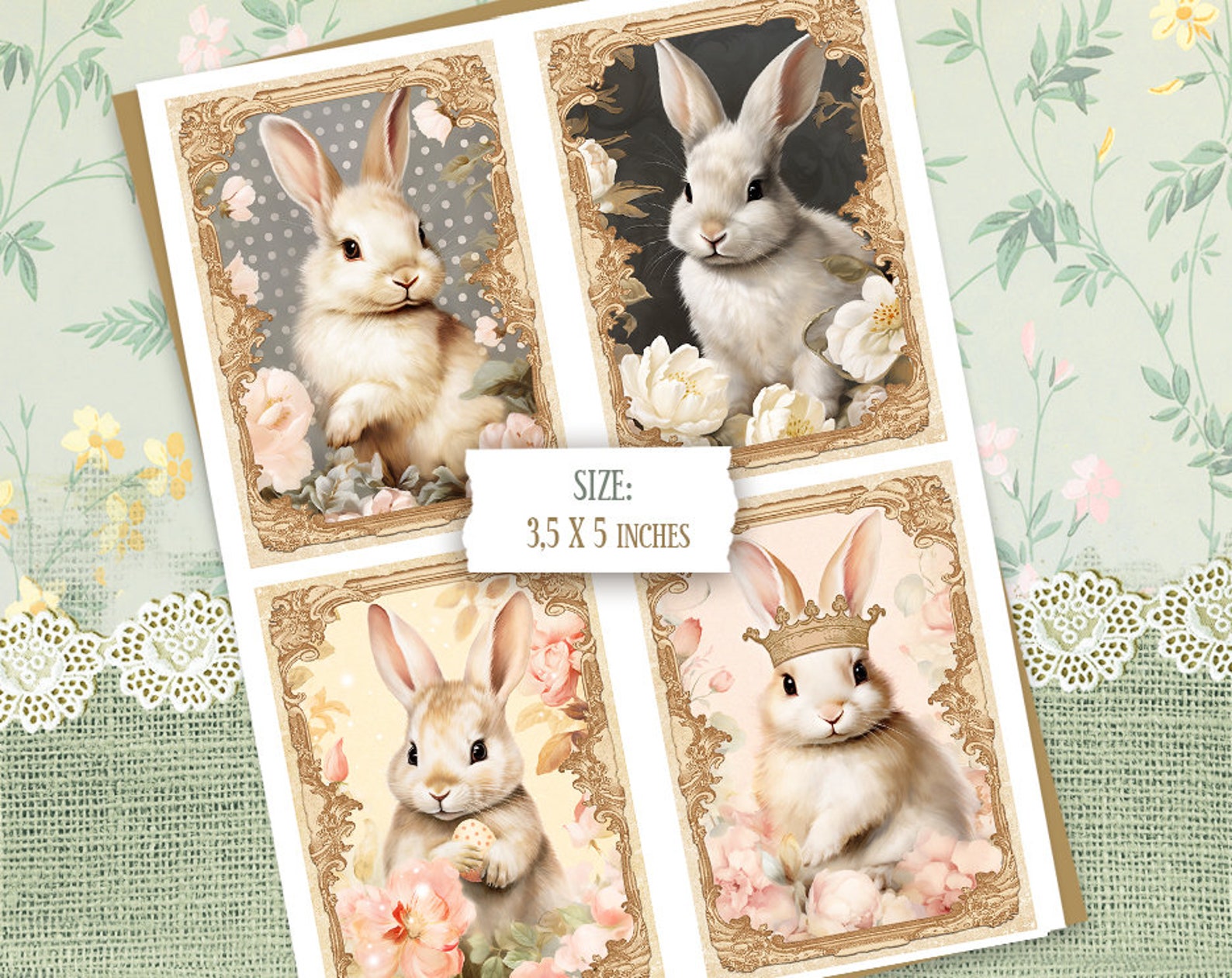 Vintage Easter ATC Card, Printable Bunnies Cards, Easter Ephemera ...