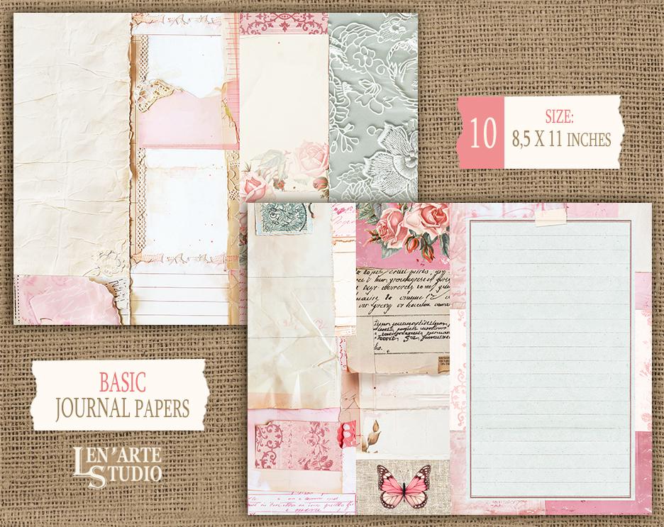 Basic Junk Journal Pages, Floral Junk Journal Kit, Blank Pink Papers ...