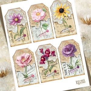 Vintage Botanical Tags, Flowers Journaling Tags, Journal Inserts ...