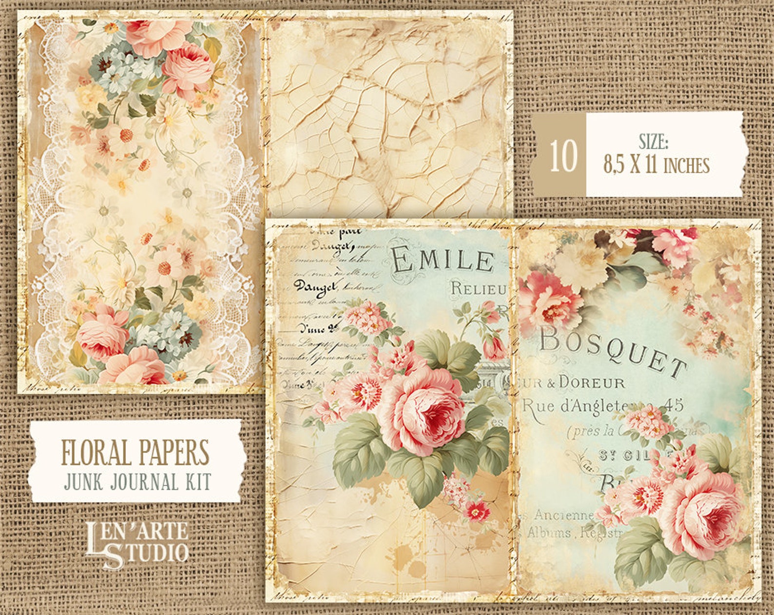 Vintage Junk Journal Floral Pages, Junk Journal Roses Papers, Printable ...