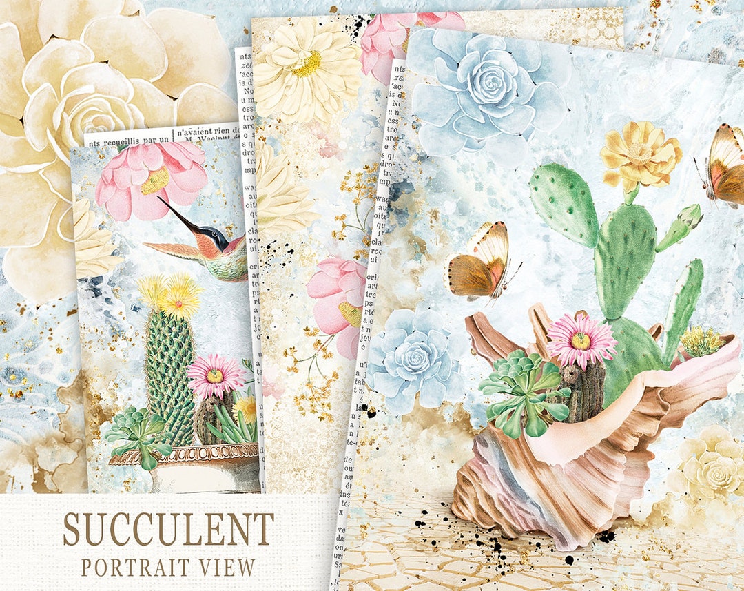 Succulent Junk Journal Printable Papers, Vintage Cactus Paper,plants ...