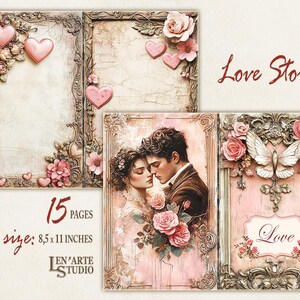 Valentines Digital Papers, Valentine's Day Junk Journal Paper, Romantic ...