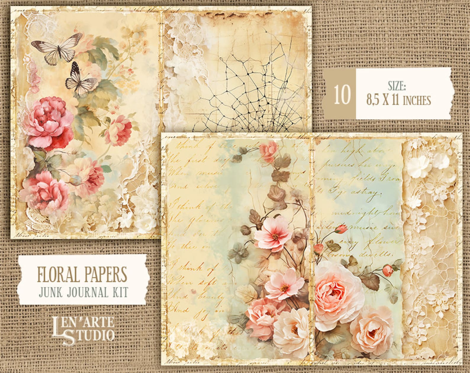 Vintage Junk Journal Floral Pages, Junk Journal Roses Papers, Printable ...