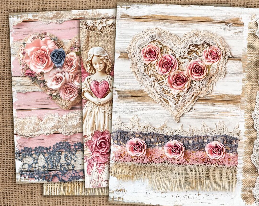 Valentines Digital Papers, Romantic Junk Journal Printable Paper, Pink ...