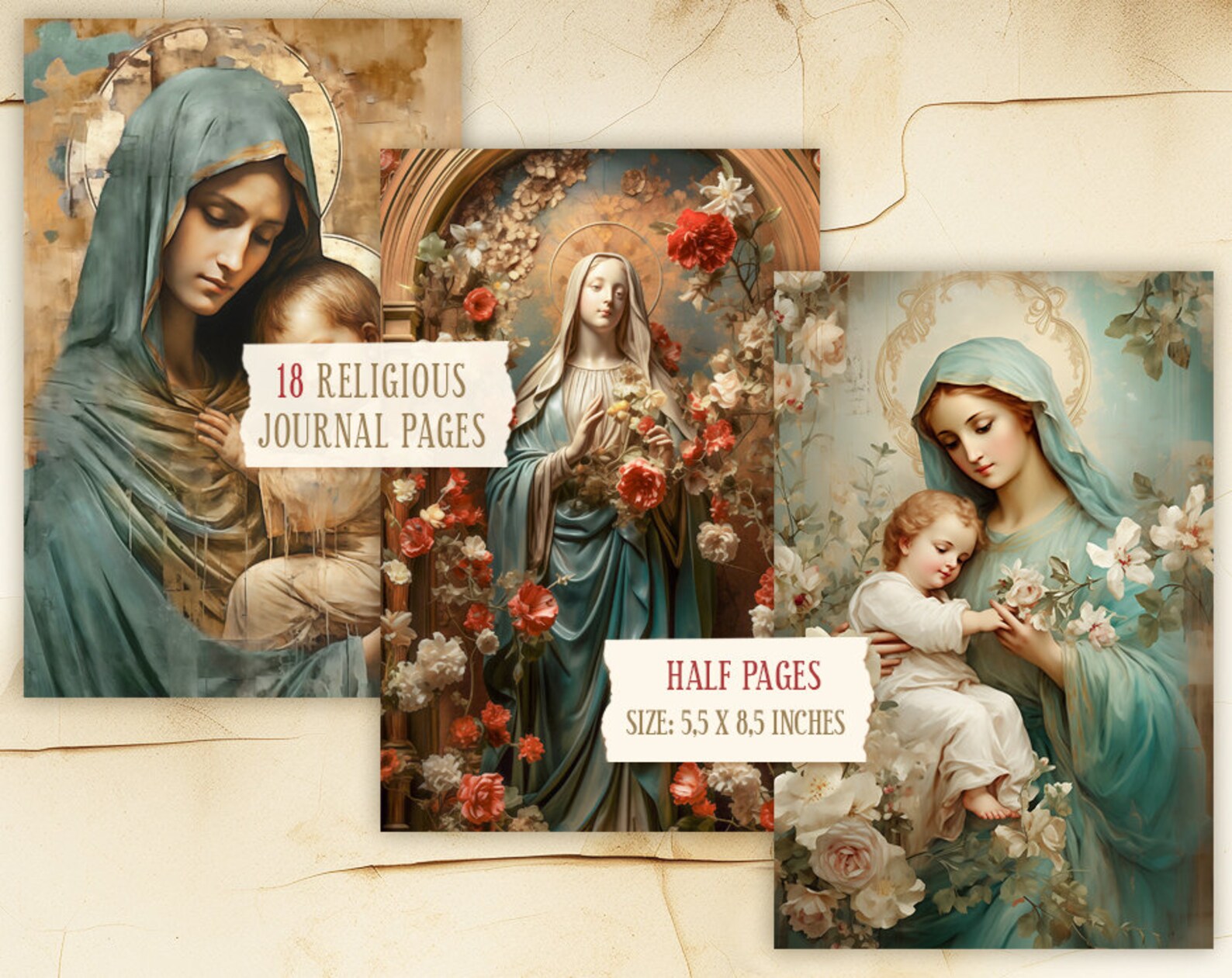 Religious Junk Journal Printable Paper, Virgin Mary Printables ...