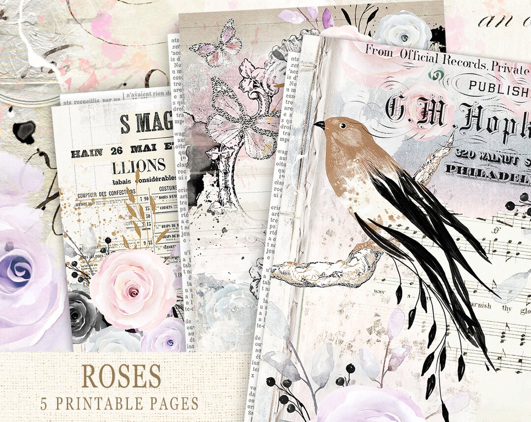 Junk Journal Printable Pages, Vintage Floral Decorative Pages Roses ...