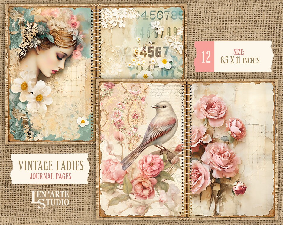 Vintage Women Junk Journal Kit, Beautiful Lady in Lace Digital Paper ...