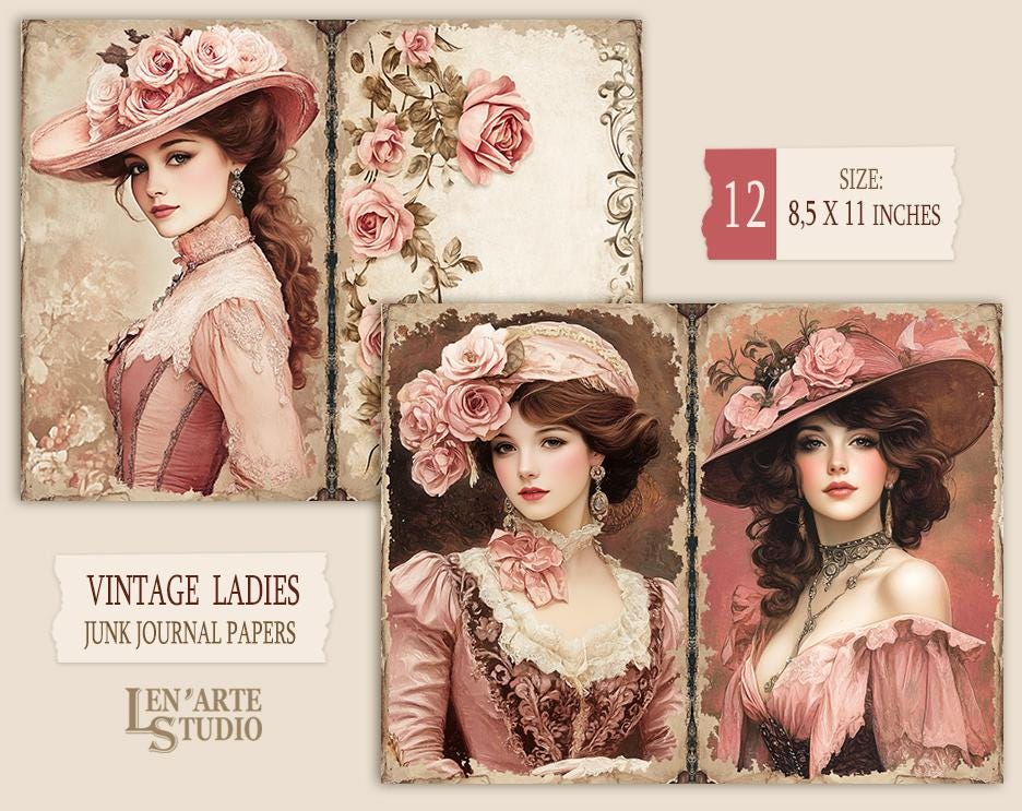 Victorian Ladies Junk Journal Pages, Vintage Woman Collage Sheet ...