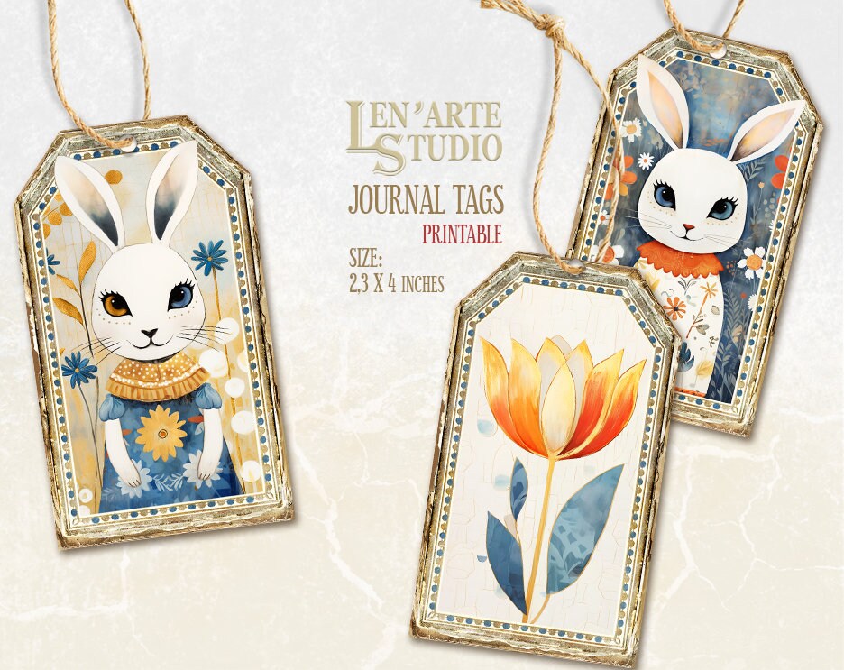 Printable Easter Tags, Bunnies Digital Tags,easter Ephemera, Easter ...