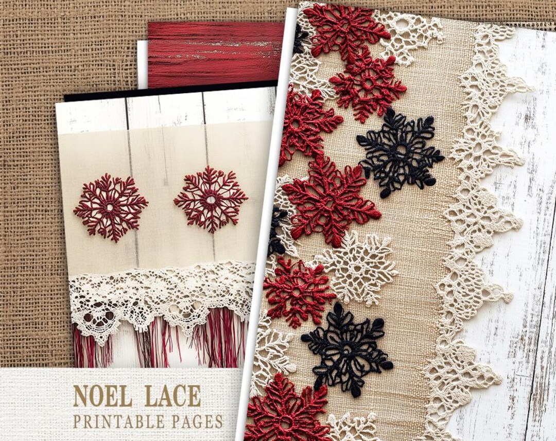 Christmas Lace Journal Papers, Printable Noel Lace Shabby Chic Pages ...