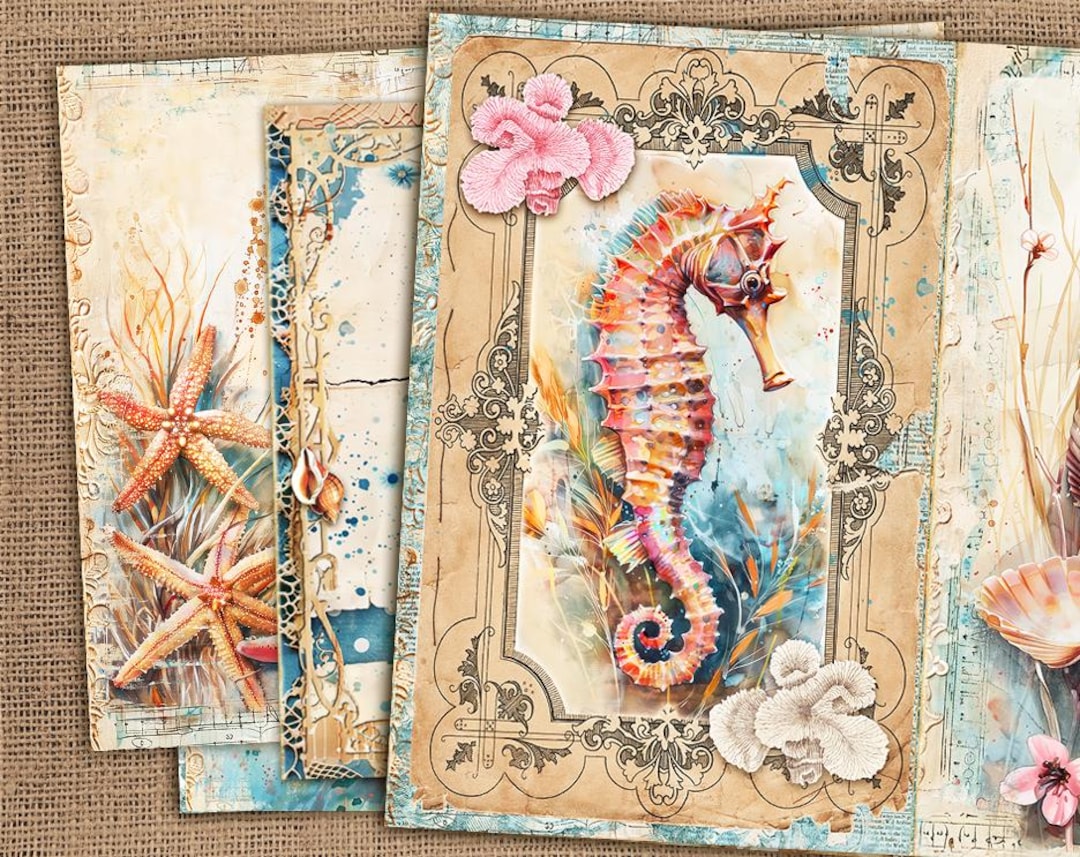 Sea Junk Journal Kit, Ocean Scrapbook Papers, Coastal Printable Pages ...
