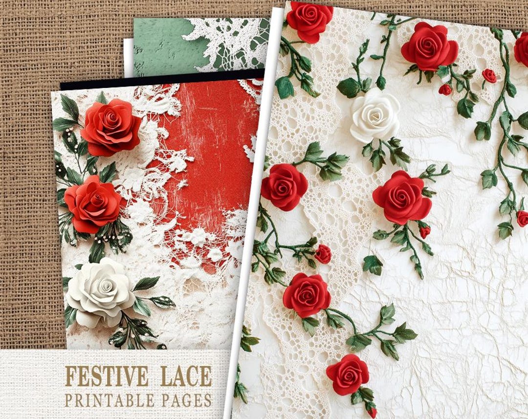 Christmas Lace Journal Papers, Printable Festive Lace Pages,digital ...