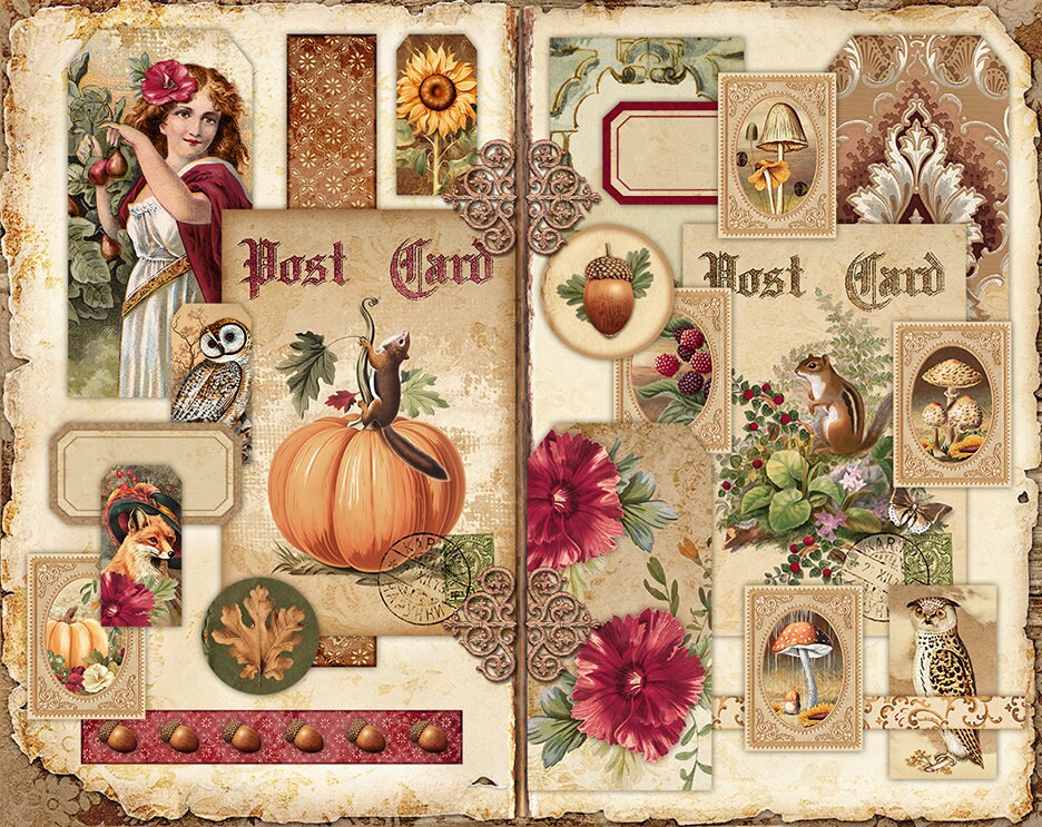 Fall Junk Journal Kit, Autumn Printable Pages, Vintage Forest Junk ...