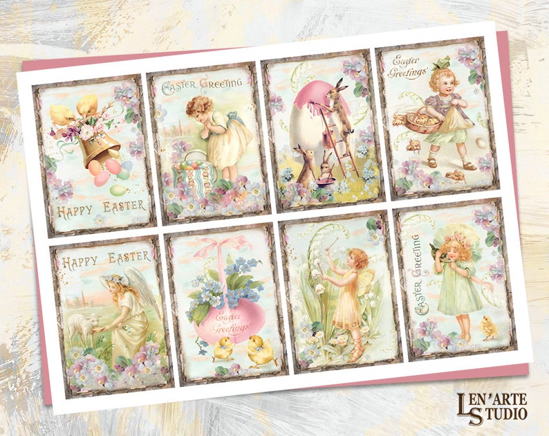Vintage Easter Card Set, Printable Easter ATC, Digital Collage Sheet ...
