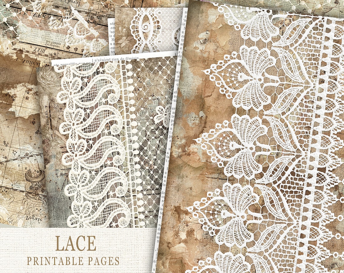 Lace Junk Journal Printable Pages Digital Lace Collage | Etsy