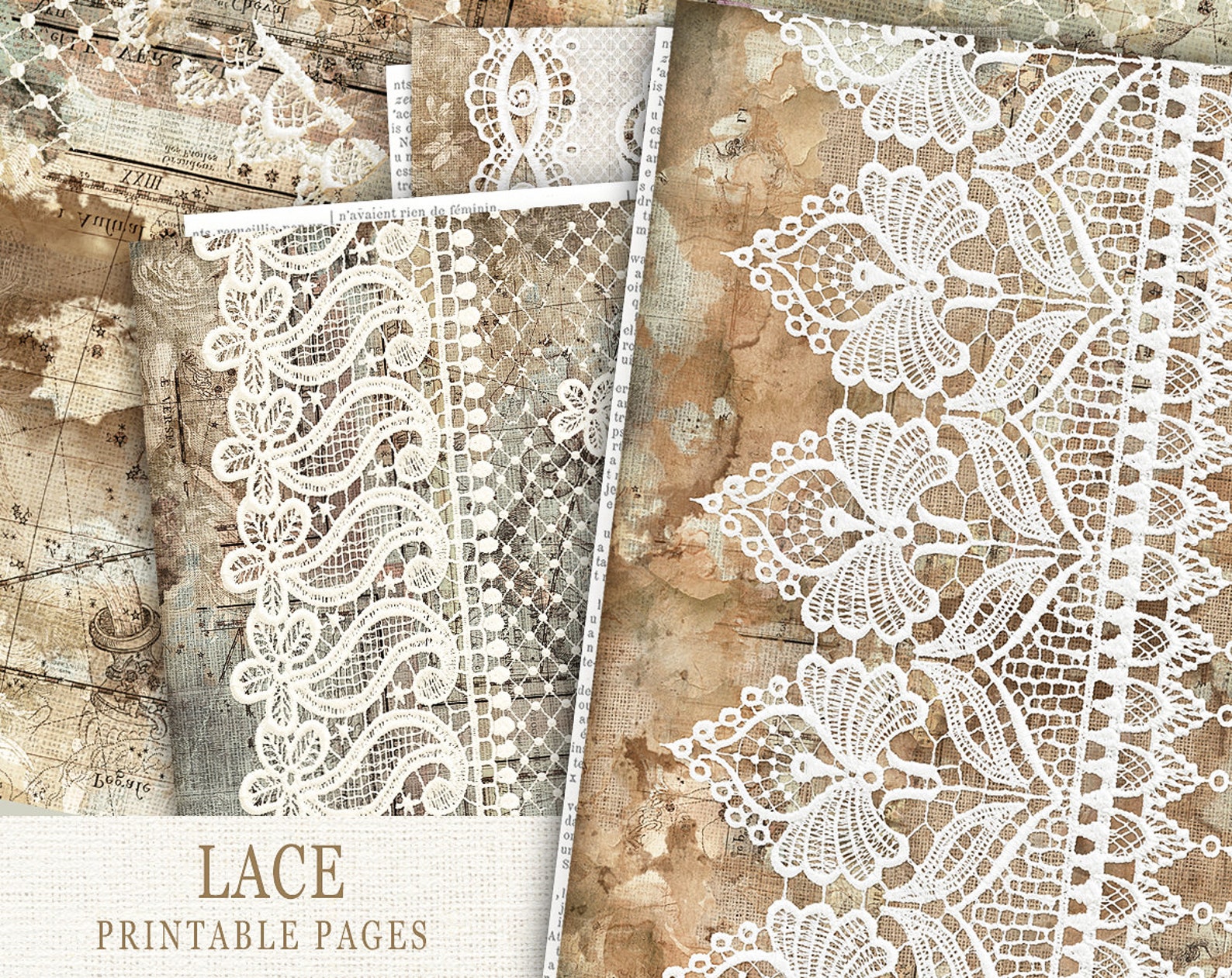 Lace Junk Journal Printable Pages Digital Lace Collage | Etsy