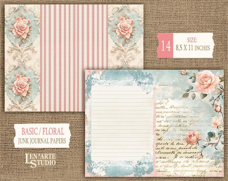 Vintage Lined Journal Pages, Basic Junk Journal Kit, Printable Blank ...