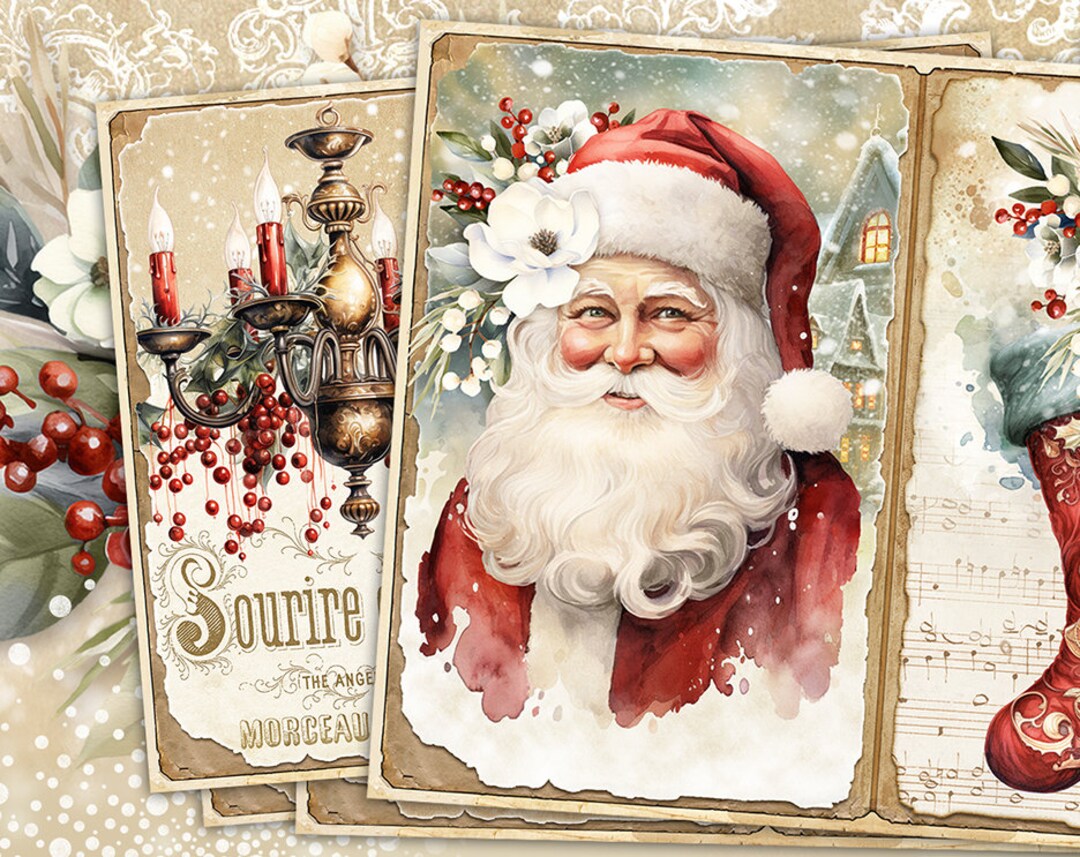Vintage Christmas Festive Junk Journal Pages, Classic Christmas Papers ...