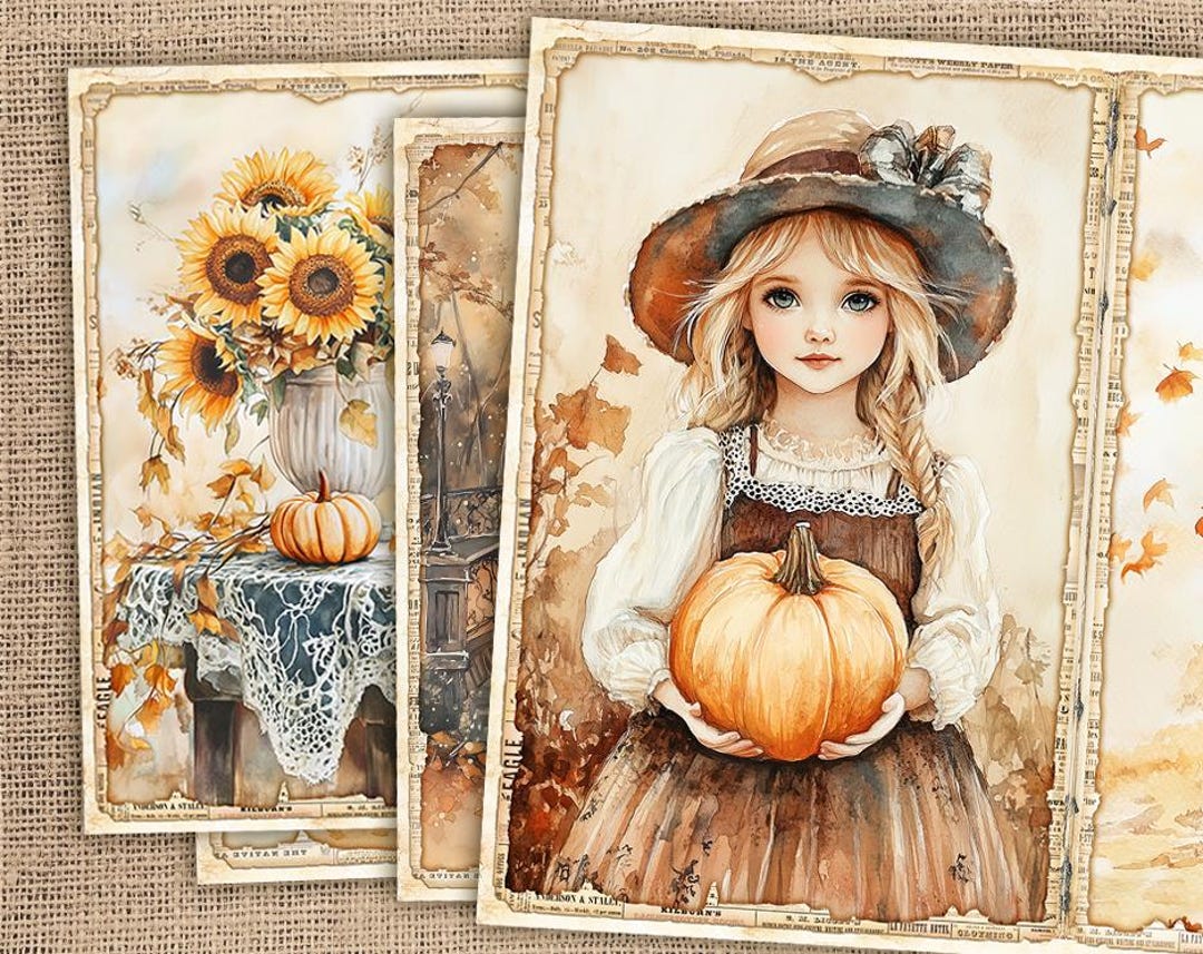 Fall Junk Journal Kit, Autumn Printable Pages, Rustic Autumn Paper ...