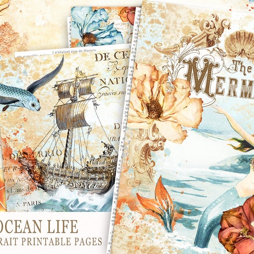 Ocean Junk Journal Printable Papers Vintage Mermaid Paper - Etsy