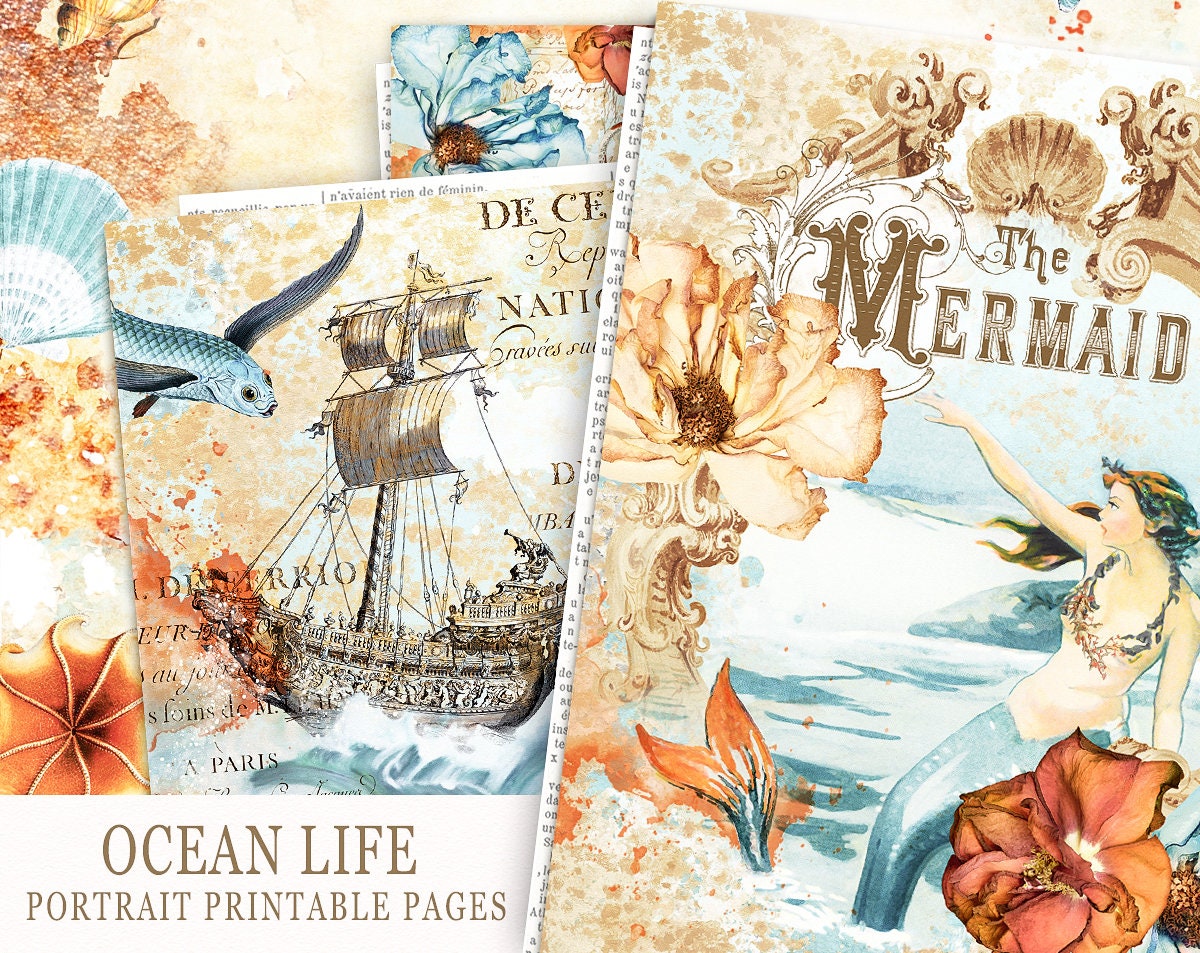 Ocean Junk Journal Printable Papers Vintage Mermaid Paper - Etsy