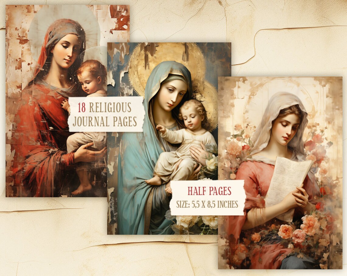 Religious Junk Journal Printable Paper, Virgin Mary Printables ...