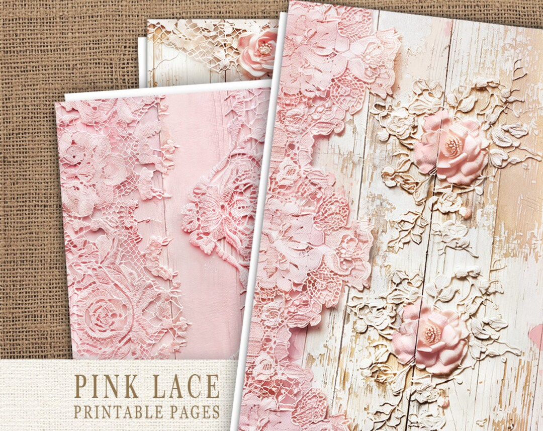 Pink Lace Journal Papers, Printable Lace Shabby Chic Pages, Paper ...