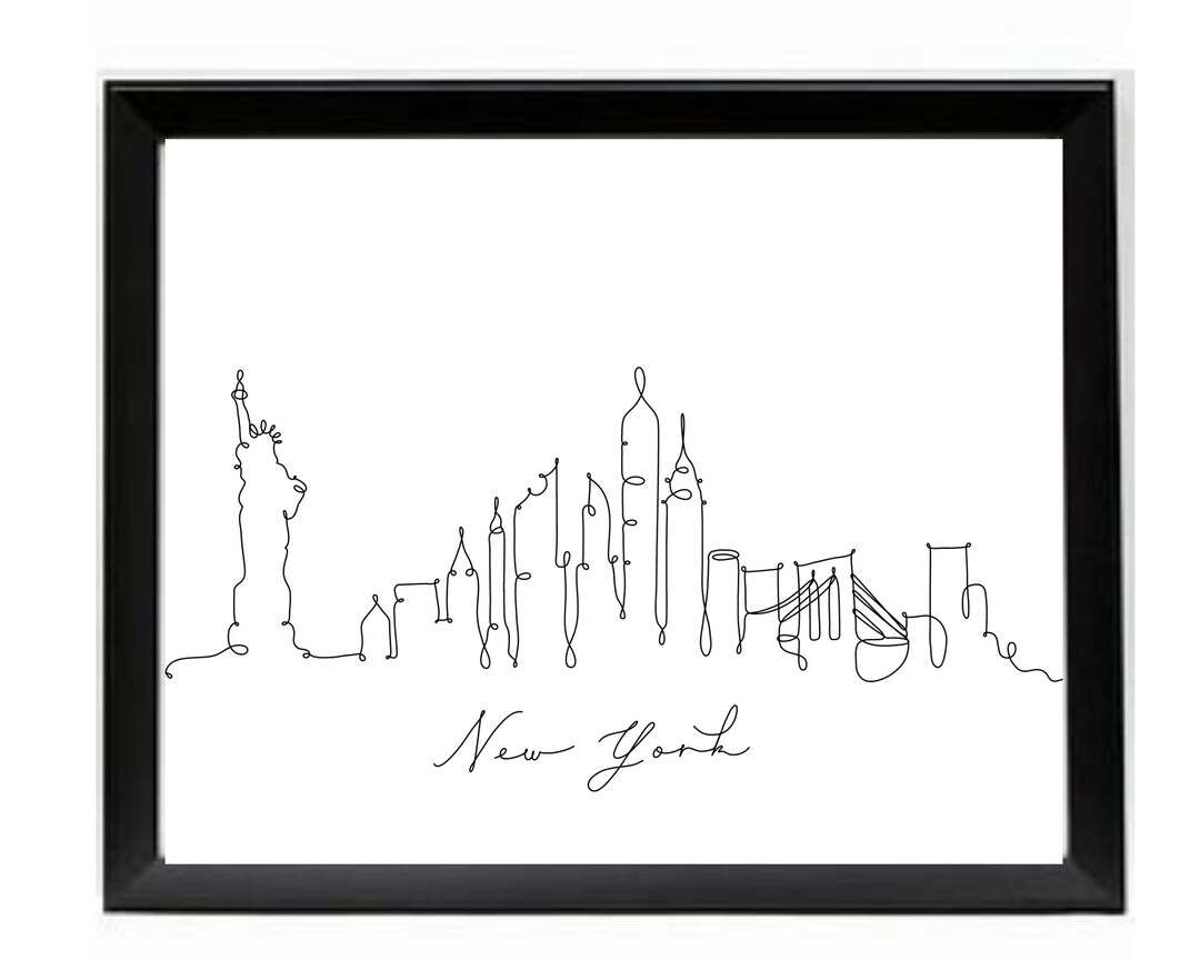 Line Art New York Print, Famous Landmarks, Travel Gift, Travel Poster ...