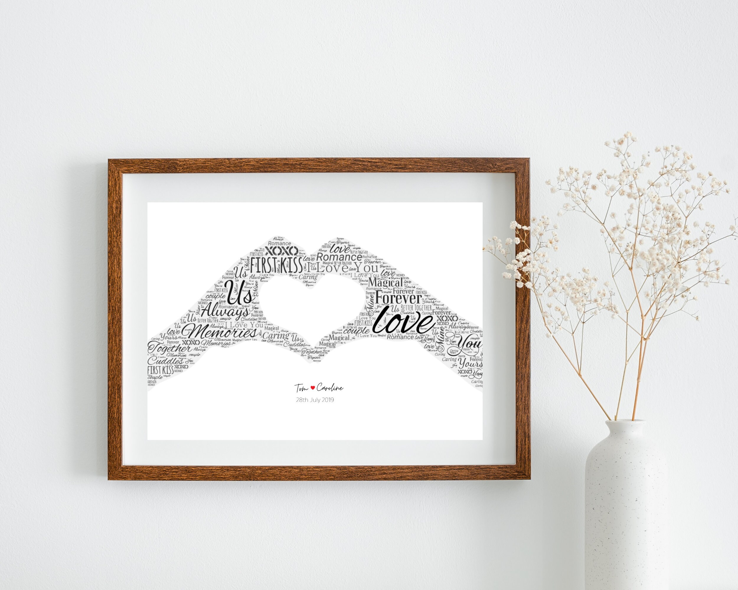 Heart Hands Word Art, Personalised Print Anniversary, Wedding Present ...