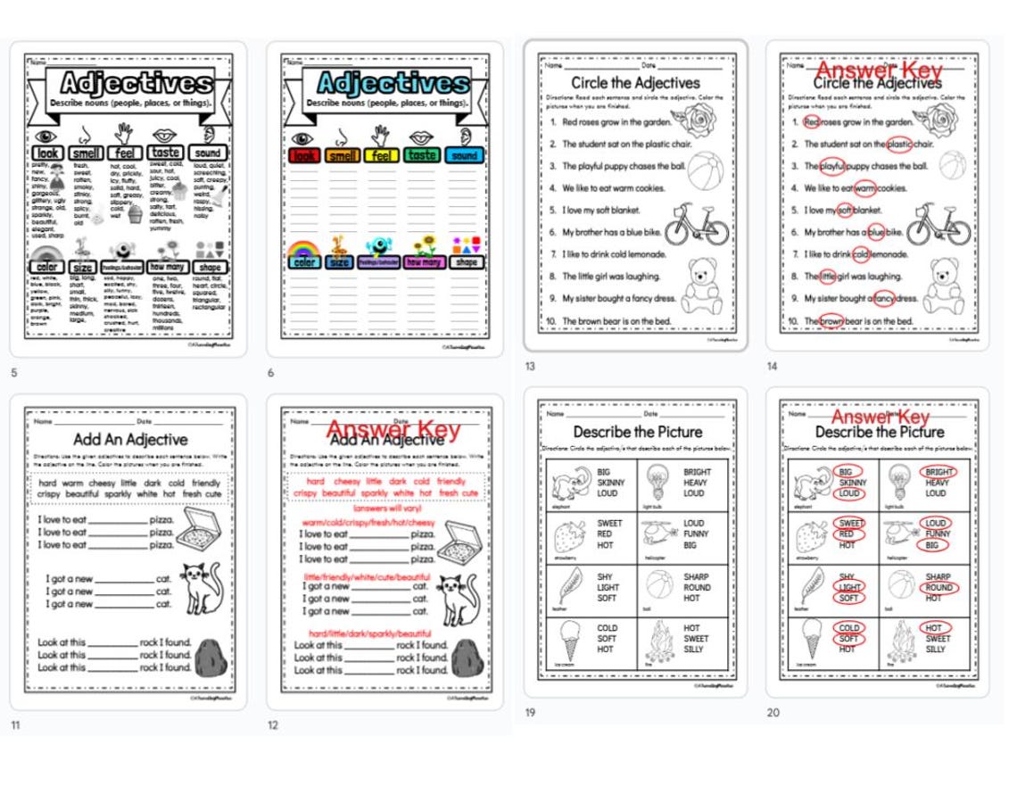 ADJECTIVES Activity Packet - Etsy