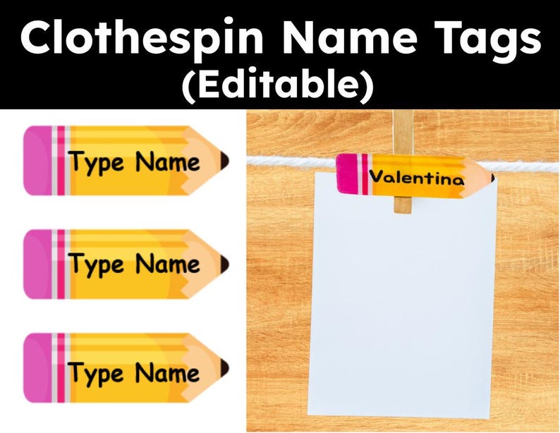 Clothespin Name Label Tags - Editable on Powerpoint - Etsy