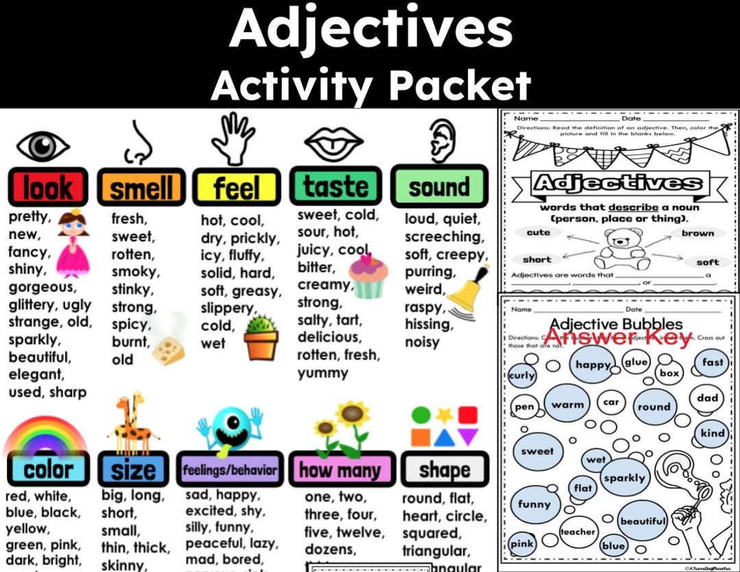 ADJECTIVES Activity Packet - Etsy