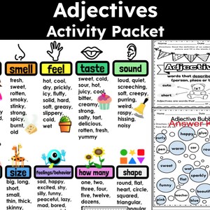 ADJECTIVES Activity Packet - Etsy