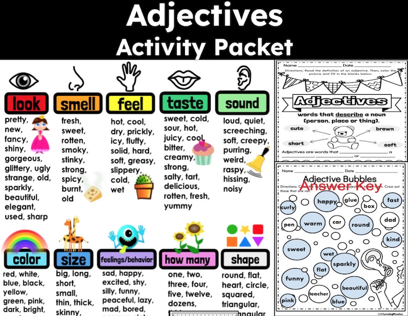 ADJECTIVES Activity Packet - Etsy