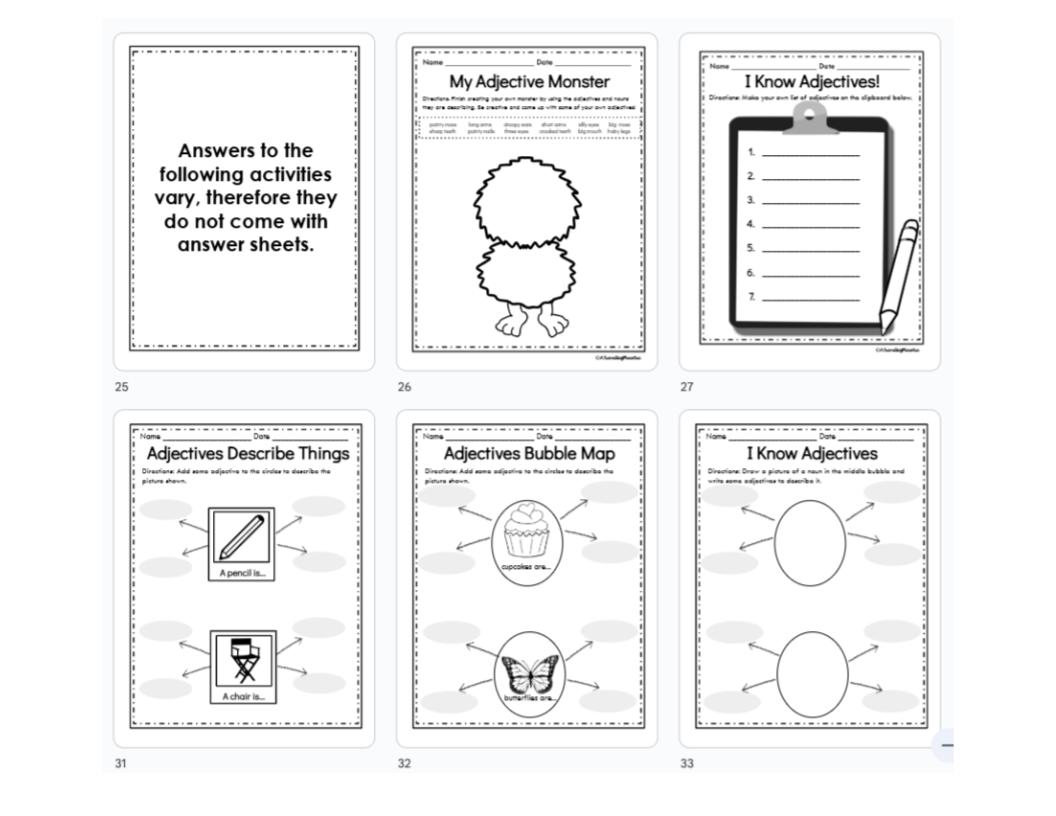 ADJECTIVES Activity Packet - Etsy