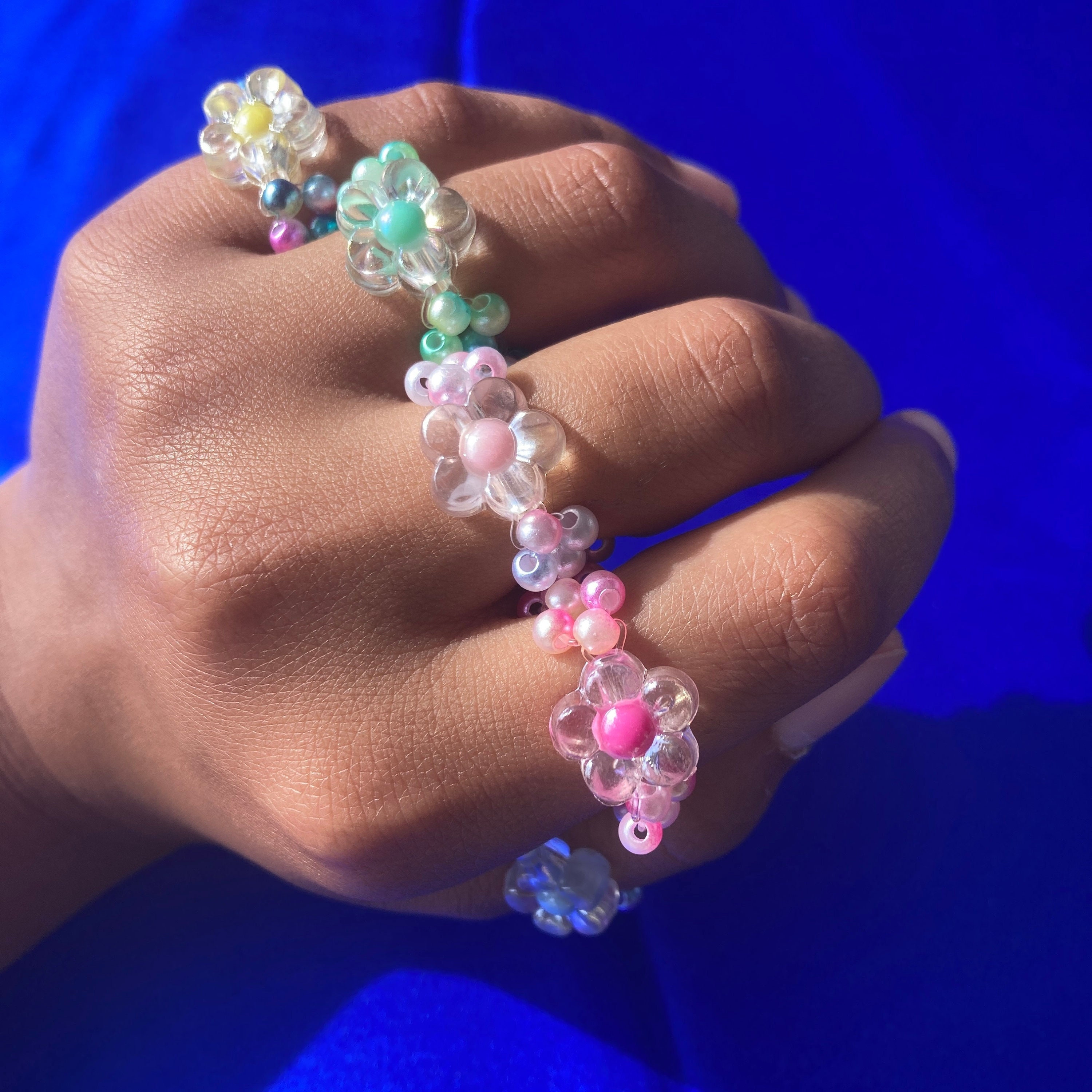 Beaded STACKABLE Flower Rings Colorful Preppy Rings for Girls Floral ...