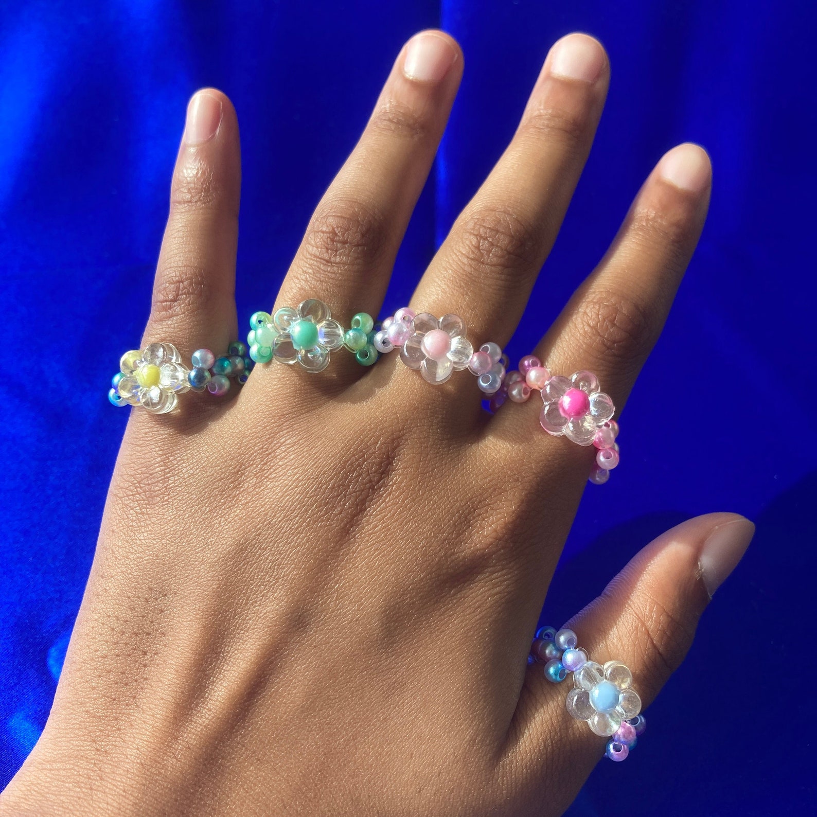Beaded STACKABLE Flower Rings Colorful Preppy Rings for Girls Floral ...