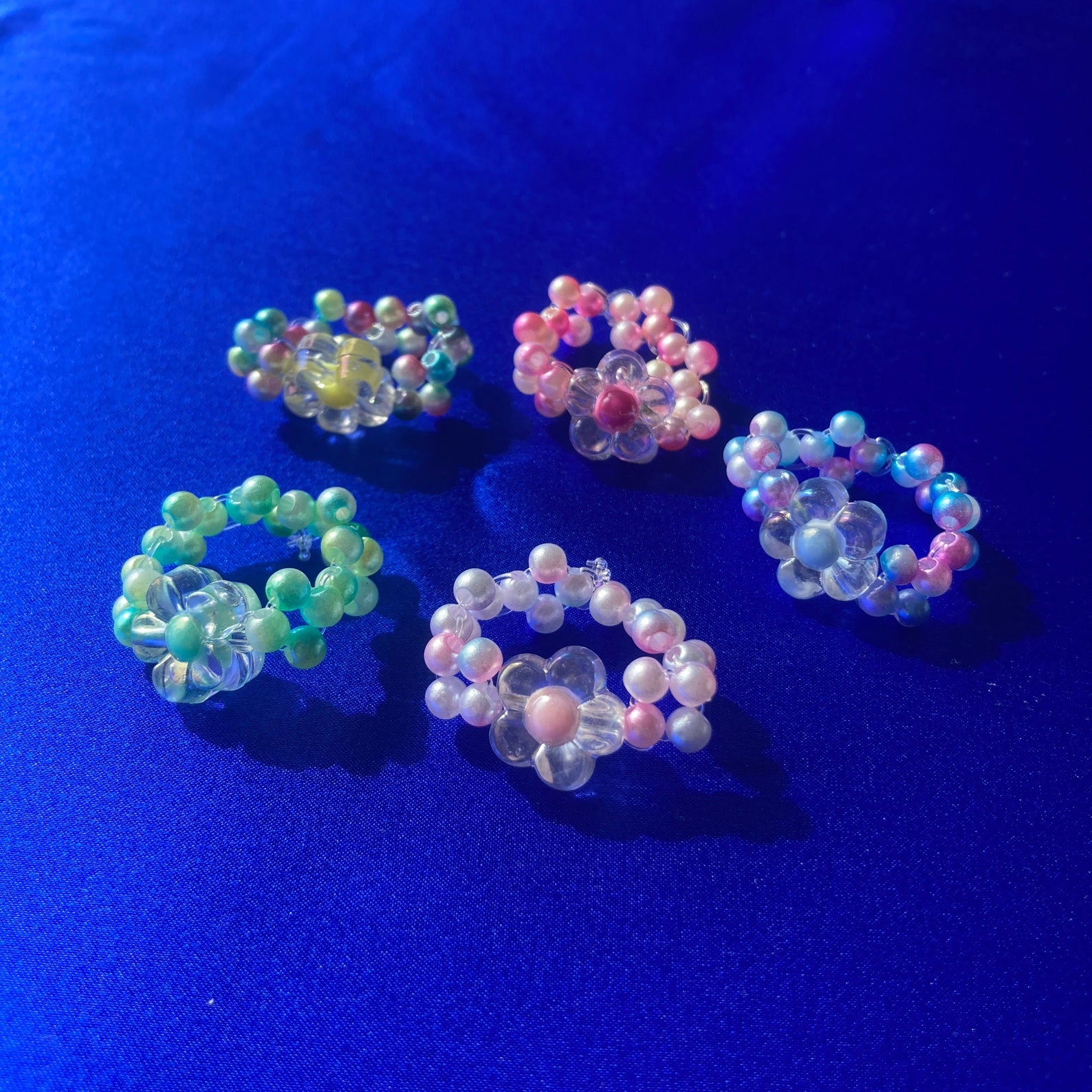 Beaded STACKABLE Flower Rings Colorful Preppy Rings for Girls Floral ...