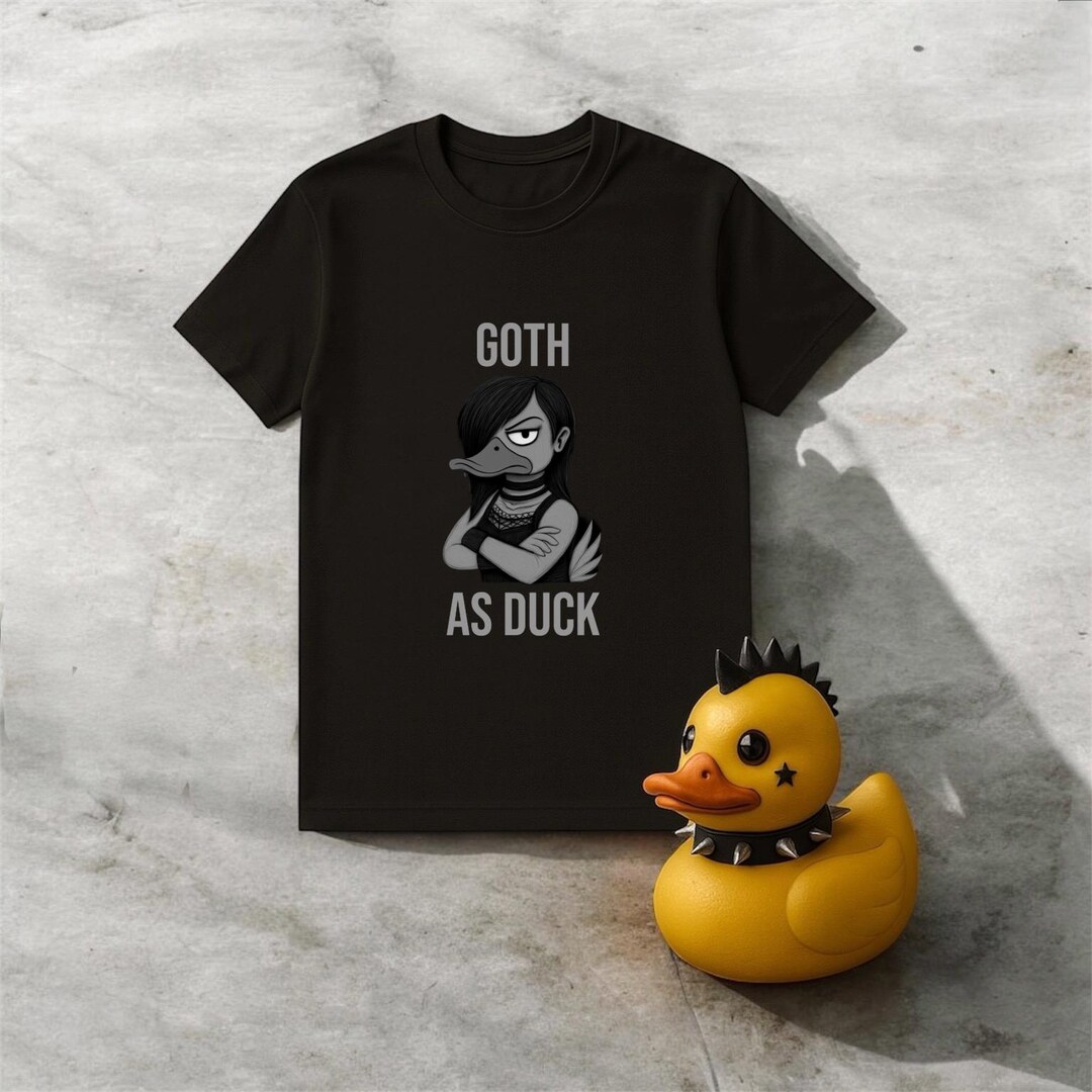 Goth Duck T-shirt – Greyscale Alt Cartoon Duck Tee for Women, Sarcastic ...
