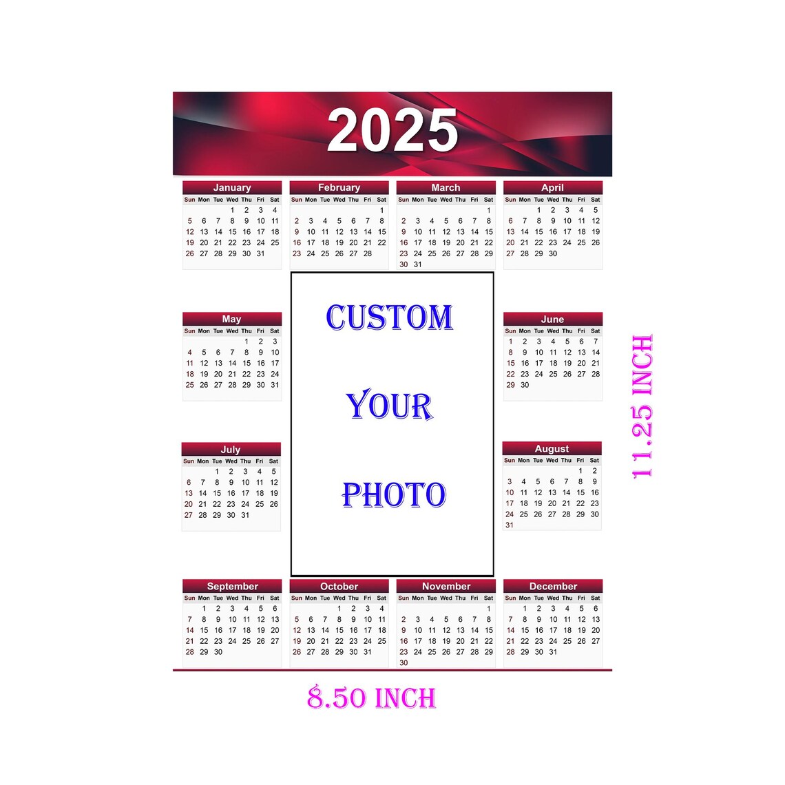Digital Custom Calendar 2025 Wall Calendar With Photos,editable Photo ...